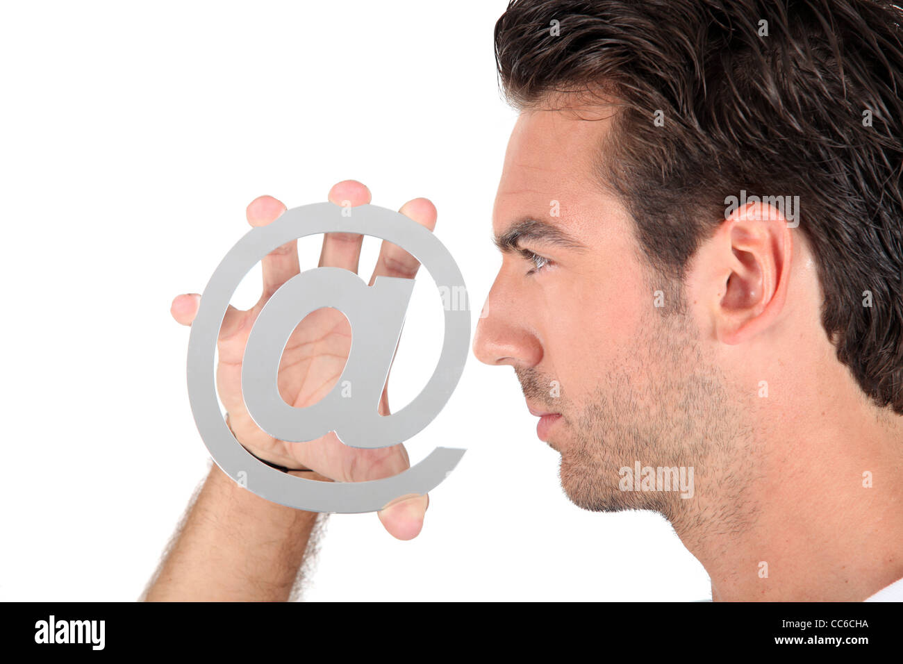 man in profile with sign Stock Photo - Alamy