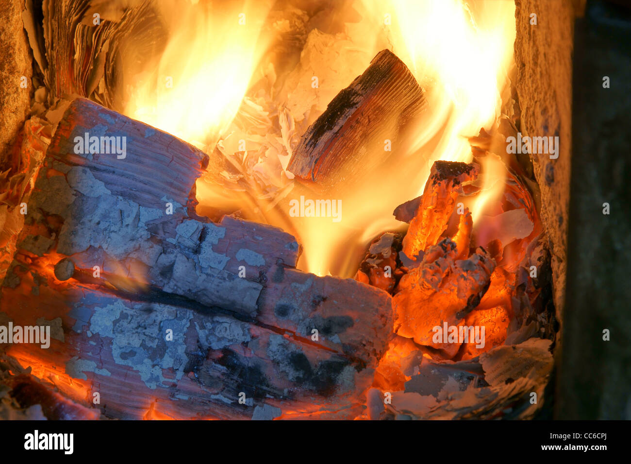 Old fireplace, stove, fire Stock Photo - Alamy