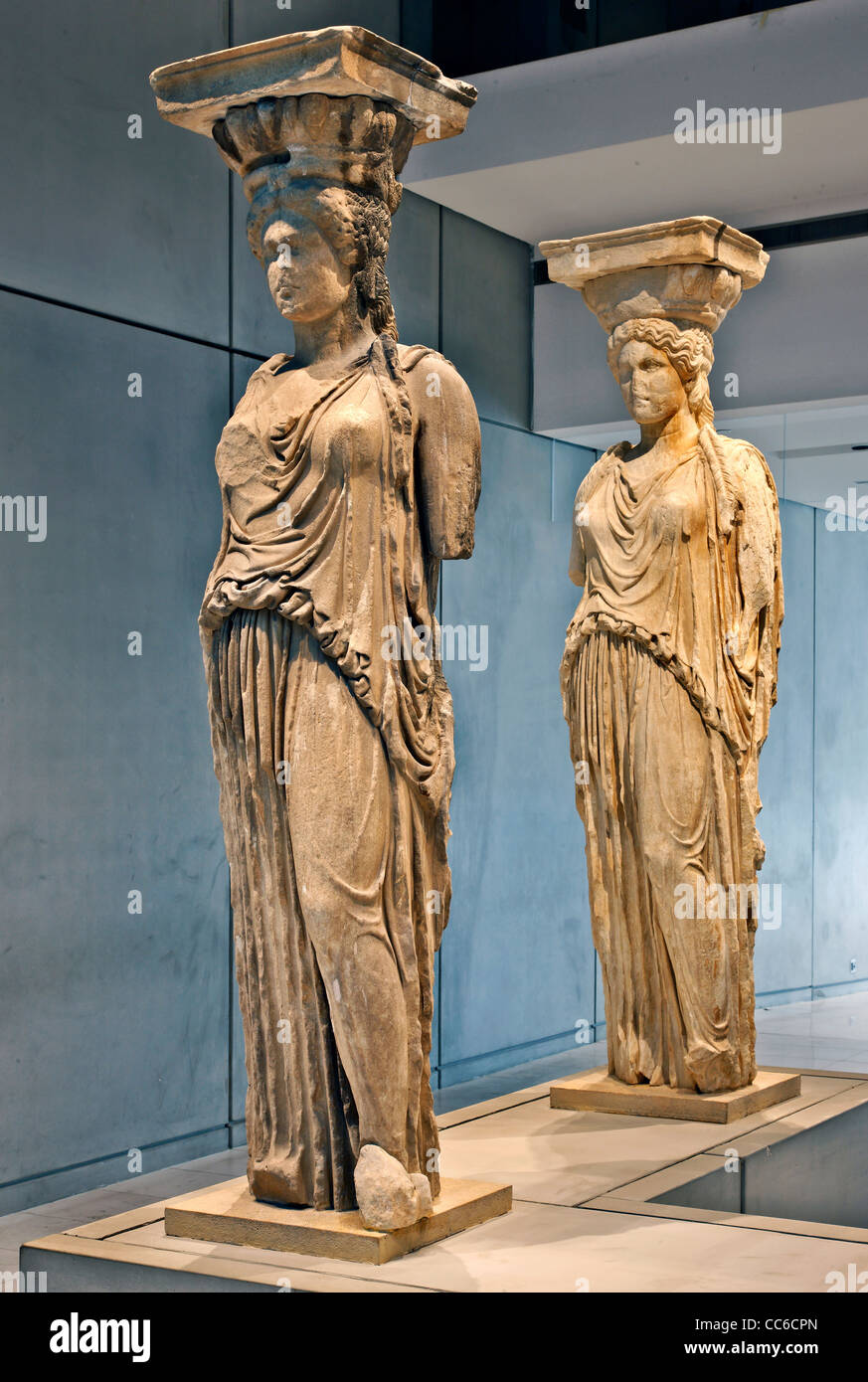 Two of the authentic Caryatids, from the south porch of Erechtheion ...