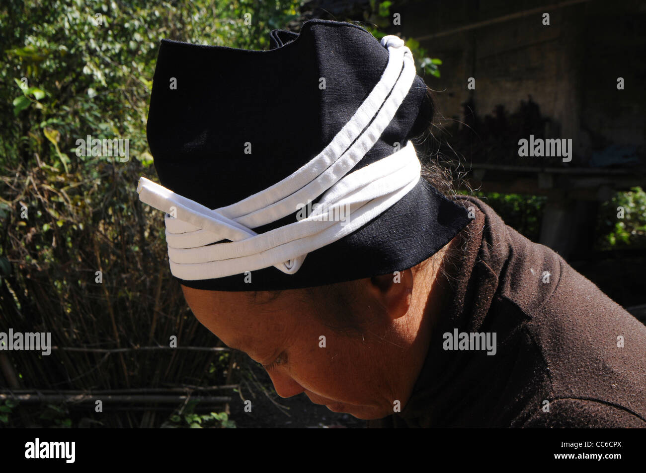 Baiku Yao woman wearing traditional hat, Hechi, Guangxi , China Stock ...
