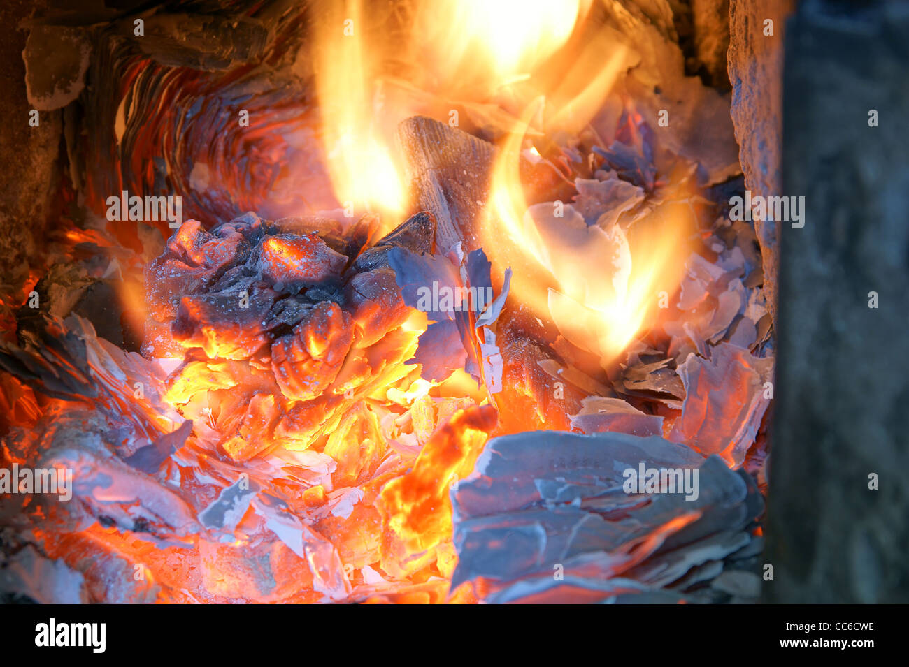 Old fireplace, stove, fire Stock Photo - Alamy