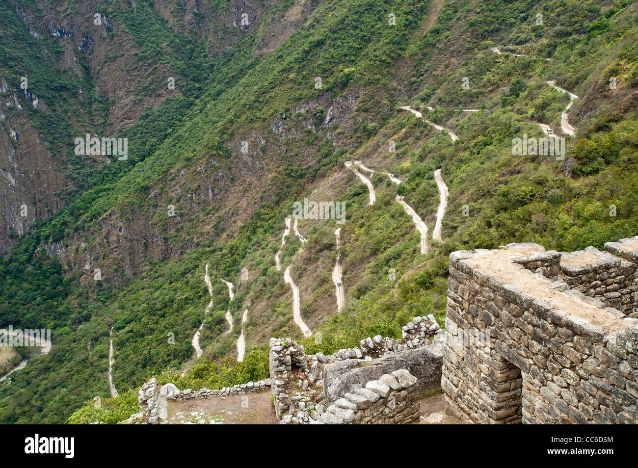 Switchback road up to Machu Picchu unesco world heritage site ancient ...