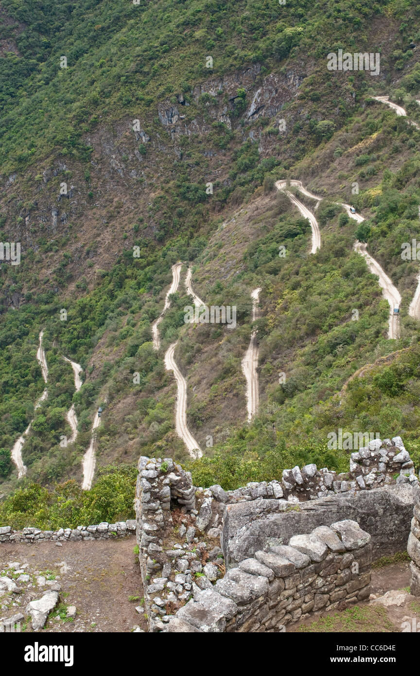 Switchback road up to Machu Picchu unesco world heritage site ancient ...