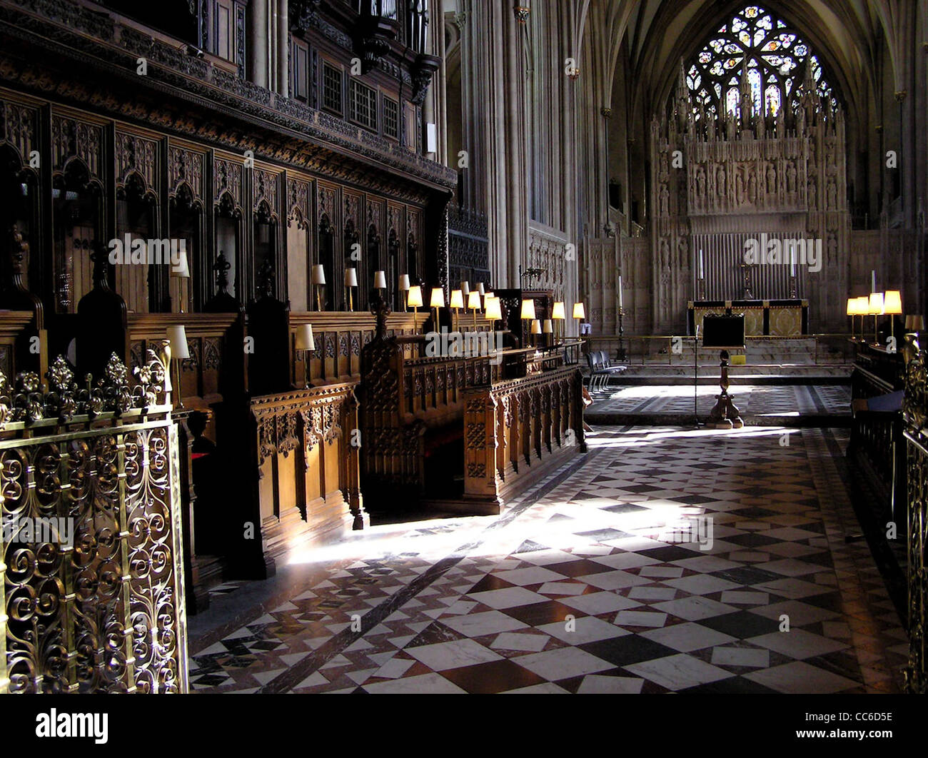 The choir stalls of Bristol Cathedral in Bristol, England, are ...