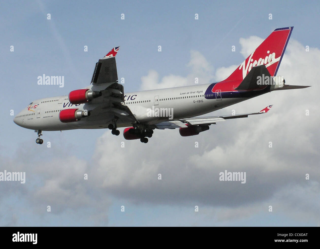 The Virgin Atlantic Boeing 747-400 (G-VBIG) is seen landing at Heathrow ...