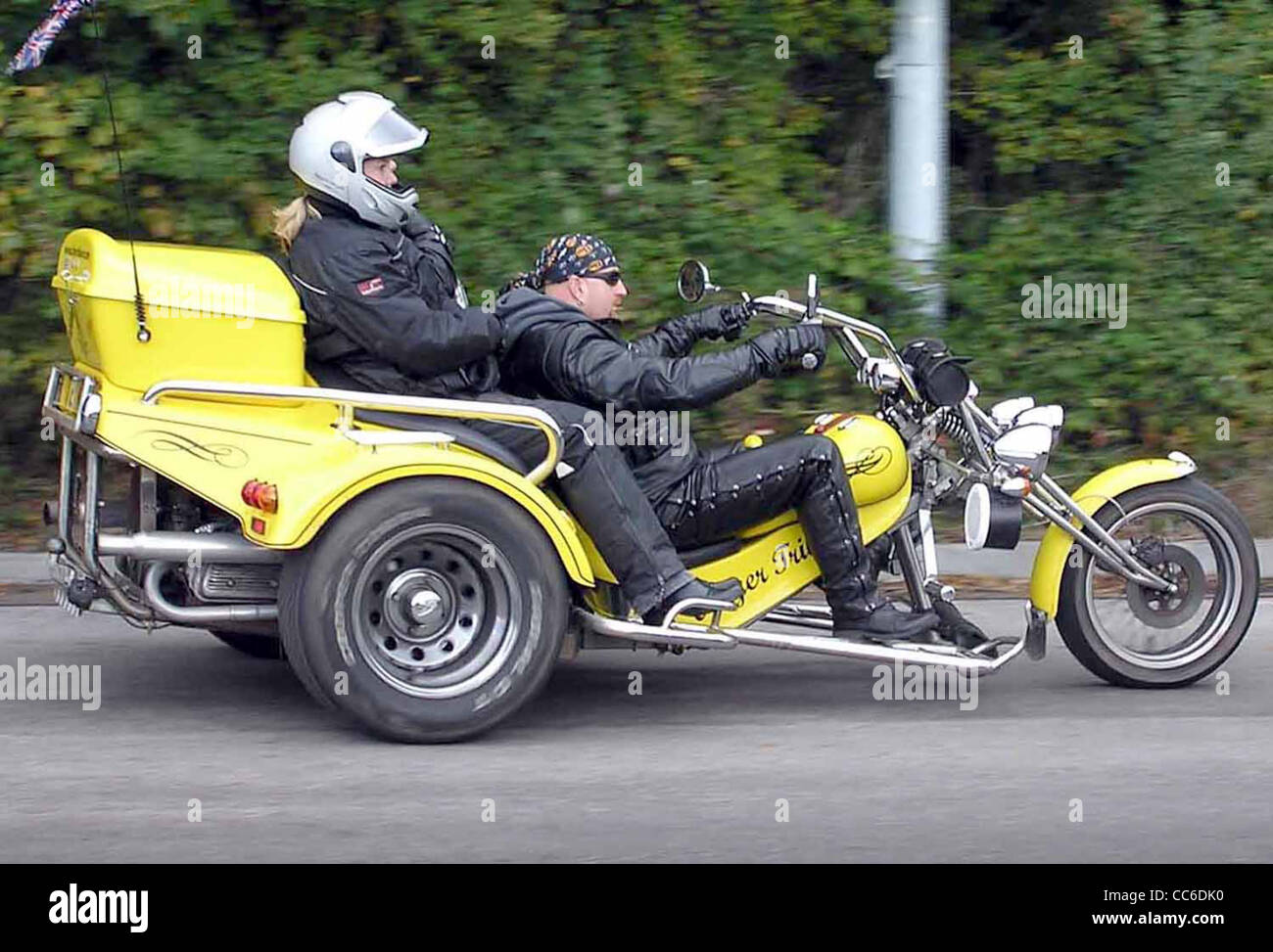 A trike on display at a motorbike rally held at the Aust Motorway ...