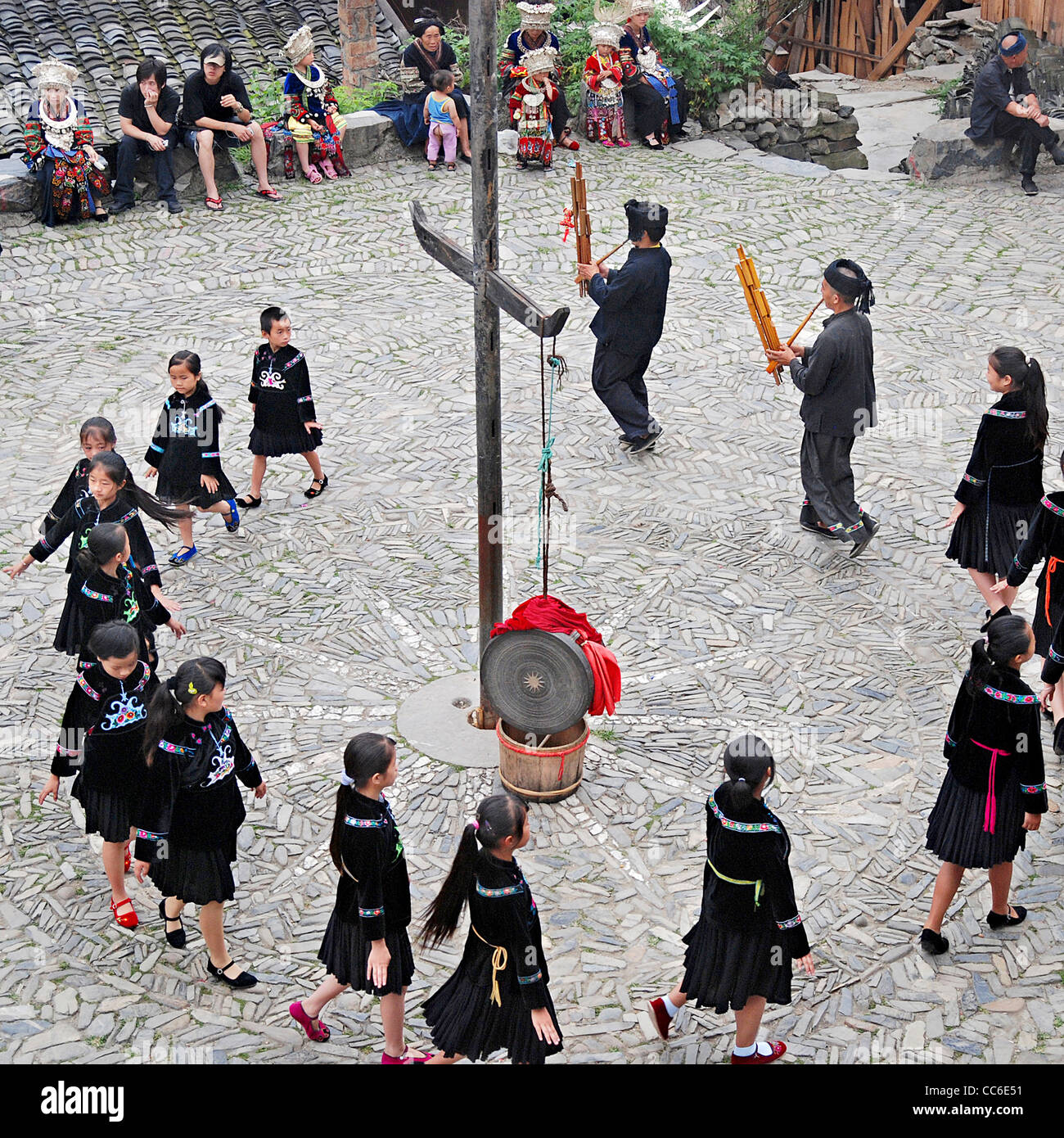 Miao women performing traditional dance, Nanhua Miao Village ...