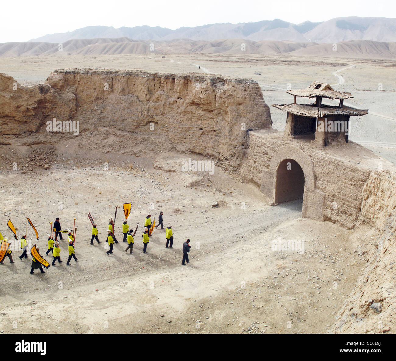 People performing Chenghuang visiting the Yongtai Turtle City, Baiyin ...