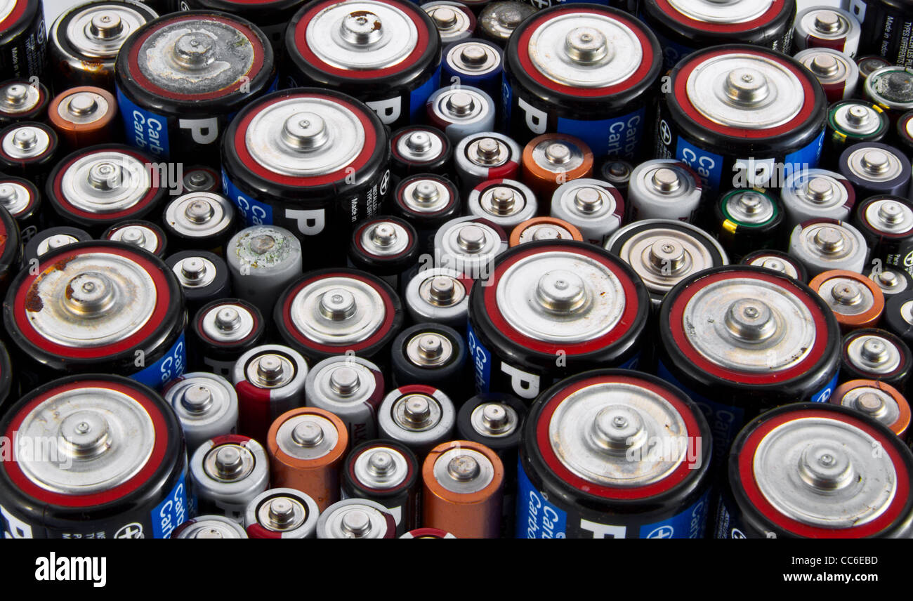 Full of used different type and size batteries Stock Photo - Alamy