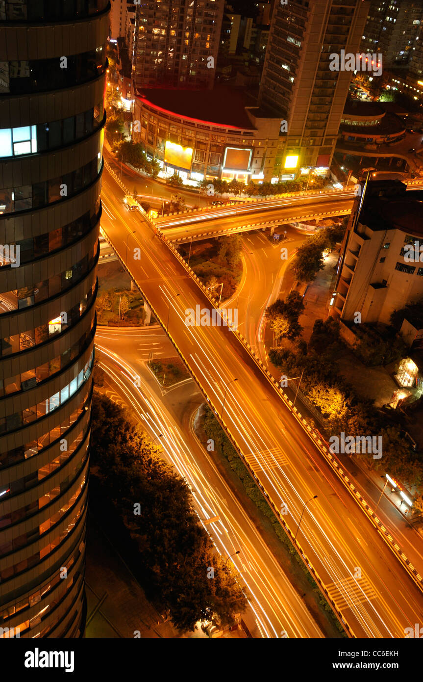 cityscape,light trails,traffic light. city night view Stock Photo - Alamy