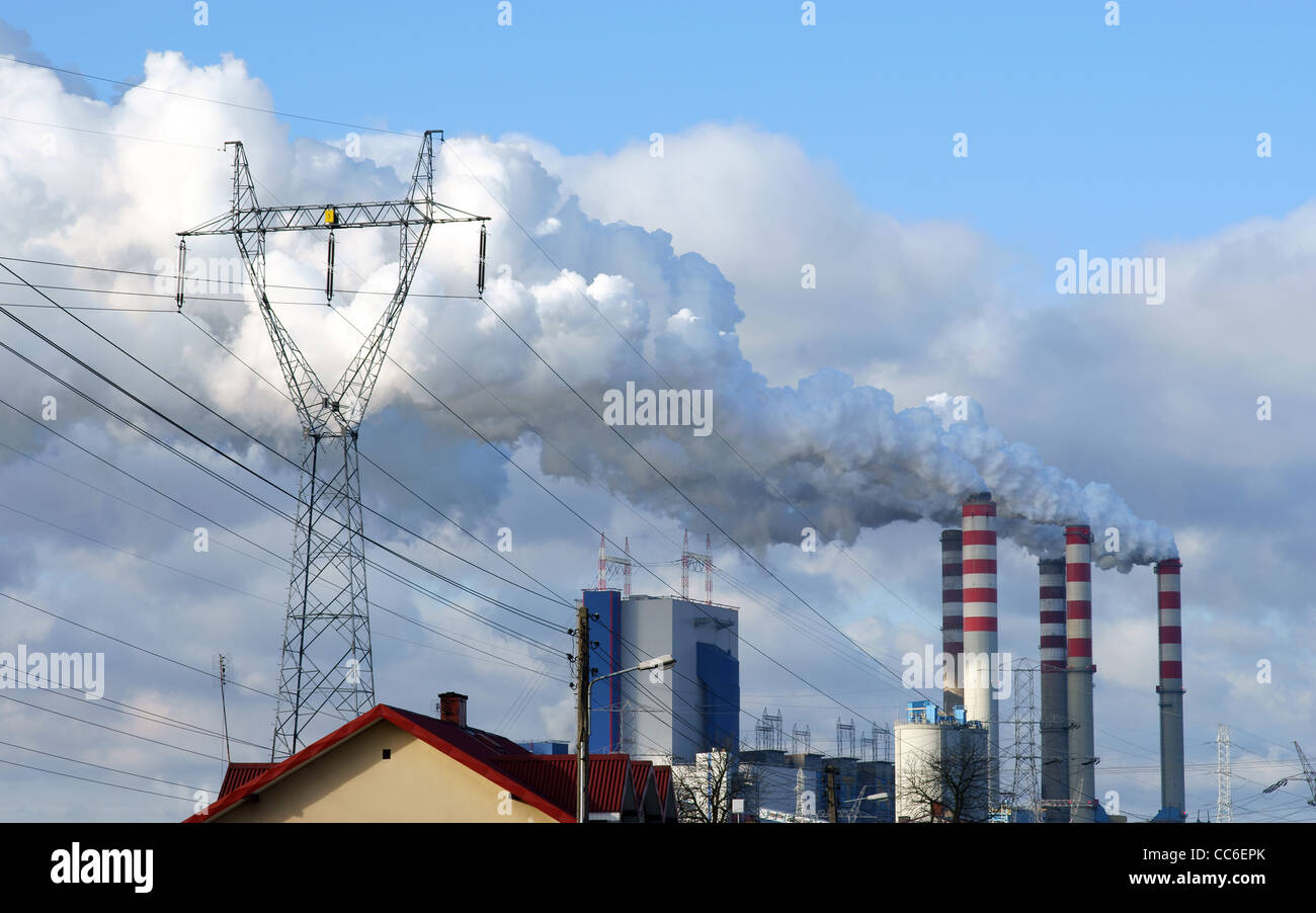 Factory chimney, power station, smoke pollution Stock Photo - Alamy