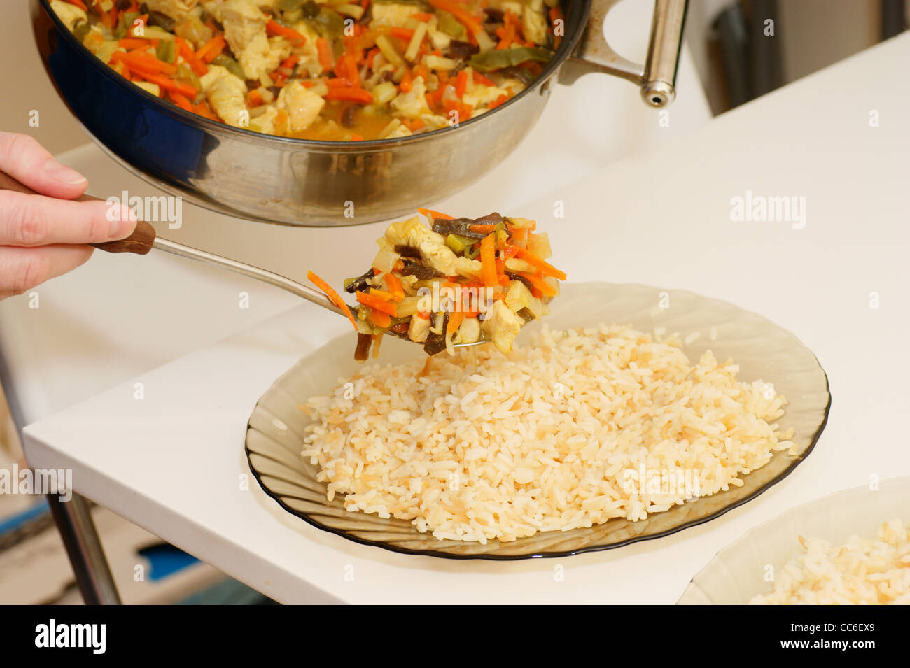 rice on plate, Chinese food, Vegetables, table Stock Photo - Alamy
