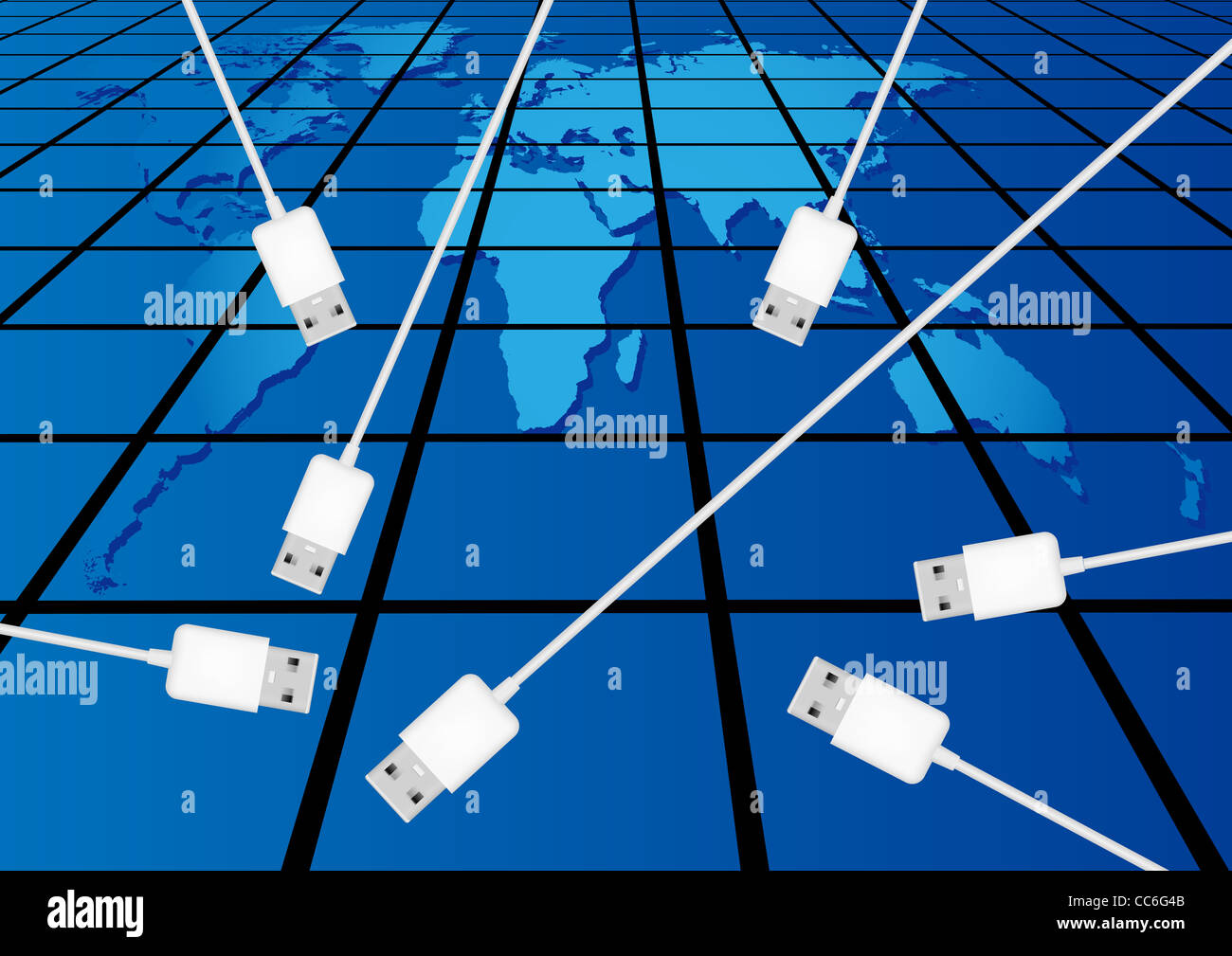 Technology - USB Cables on Map of World on Blue Tiles Texture Stock ...