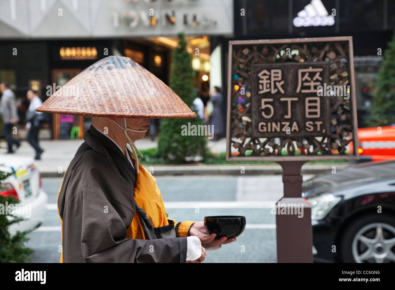 Japan, Tokyo, Ginza, Monk Collecting Alms Stock Photo - Alamy