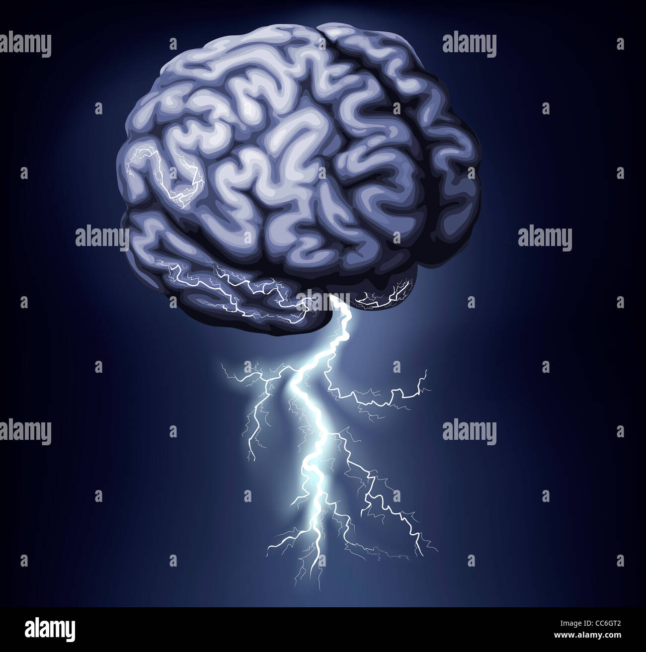 Illustration of a brain with lightning coming out of it. Concept for a ...