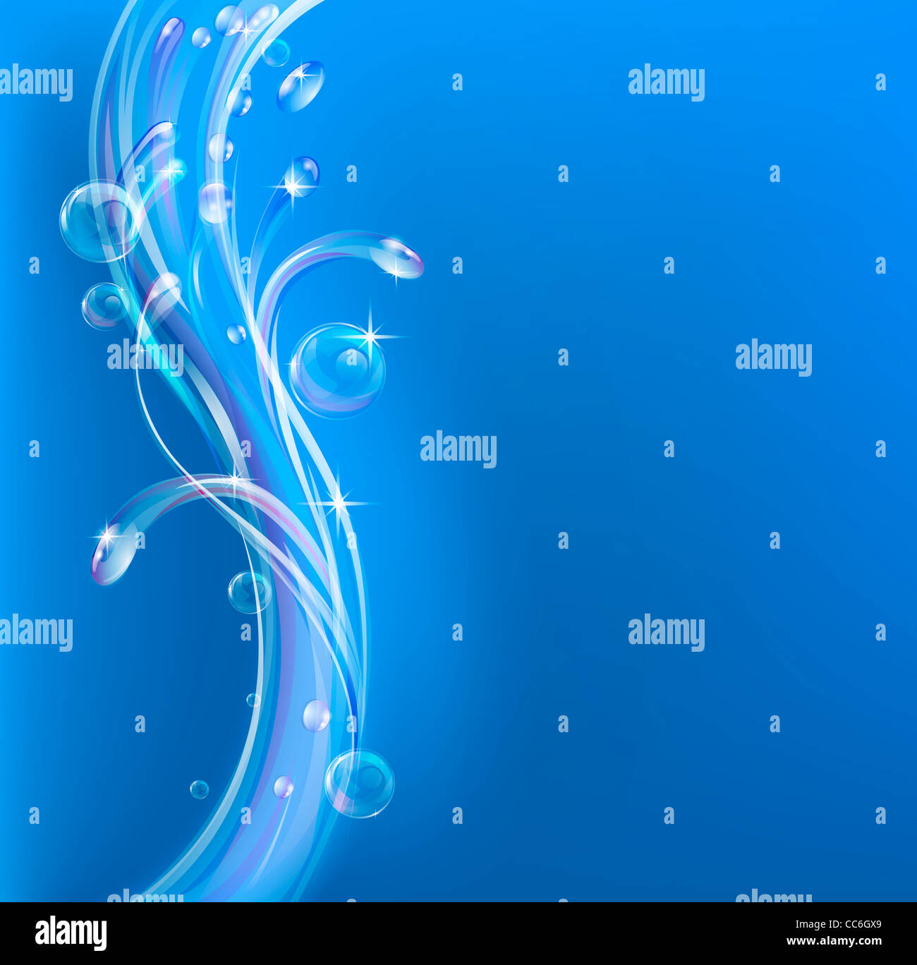 Abstract background with water flowing vertically and bubbles and ...