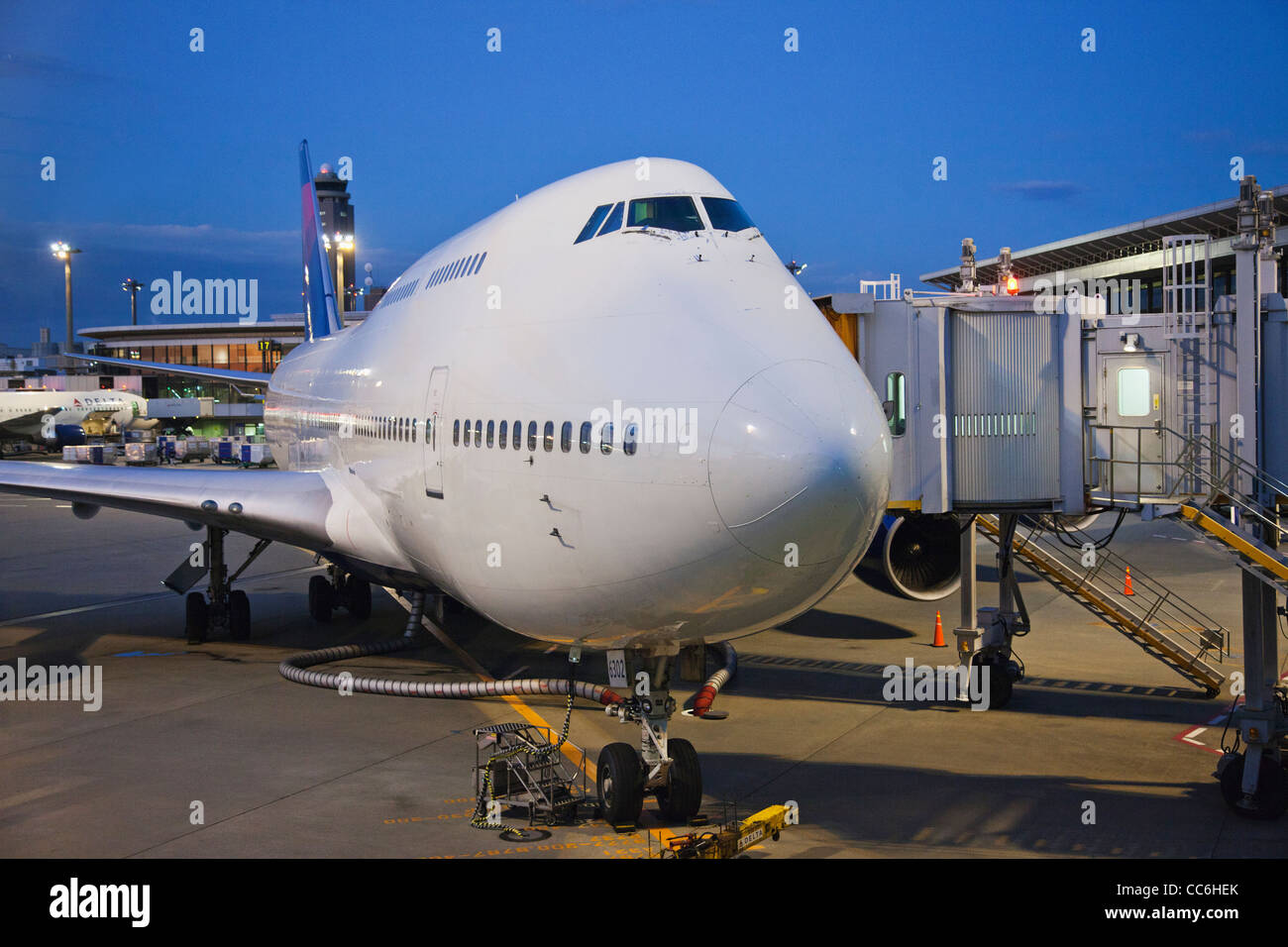 Japan, Tokyo, Narita International Airport, 747 Jumbo Jet at Gate Stock ...
