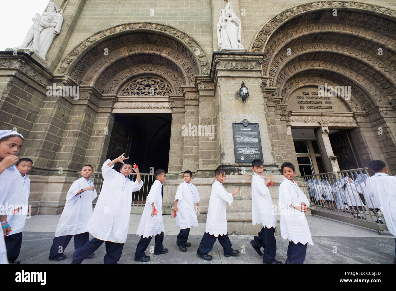 Philippines, Manila, Intramuros, Manila Cathedral, Children Going to ...