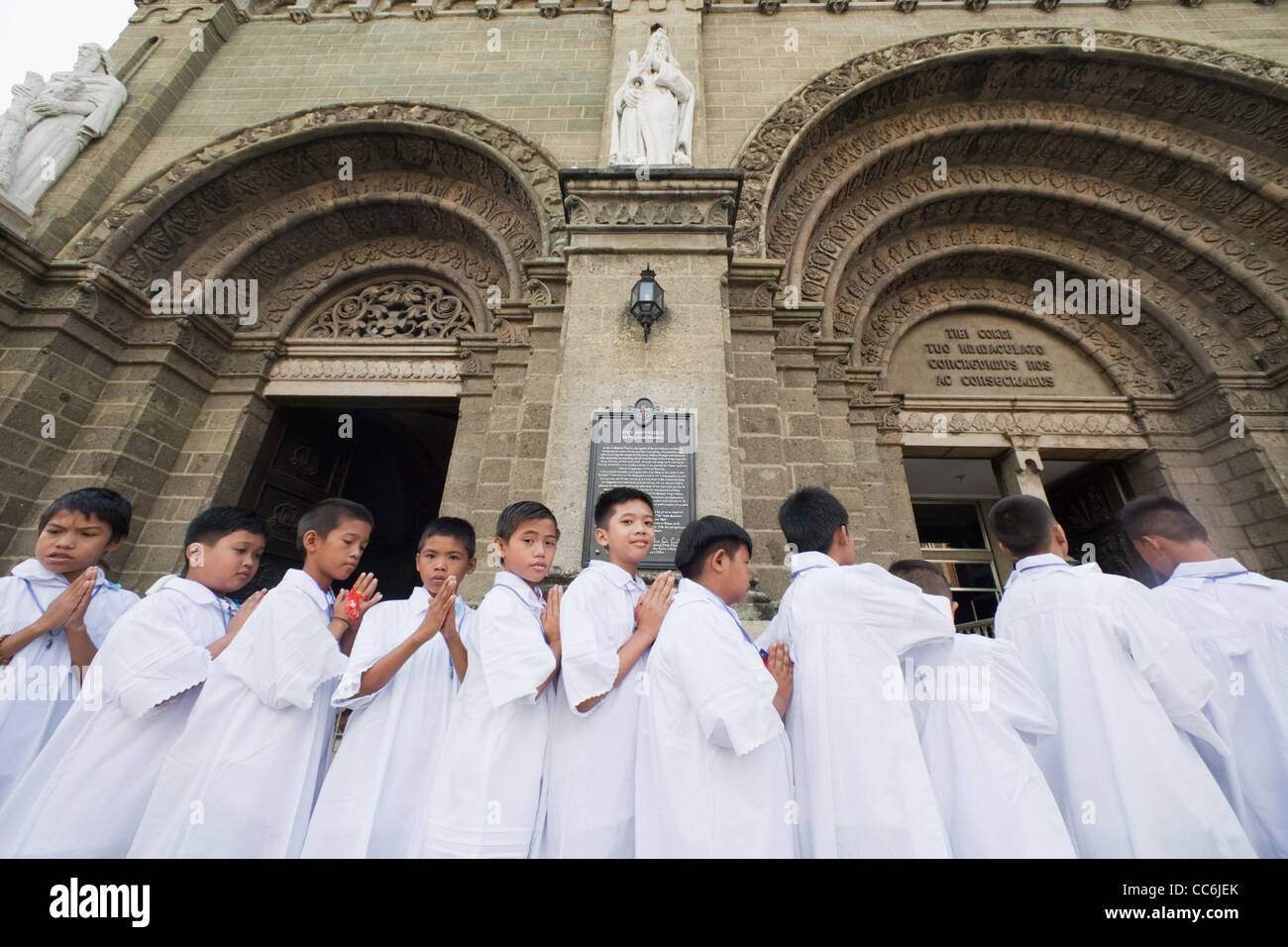 Philippines, Manila, Intramuros, Manila Cathedral, Children Going to ...