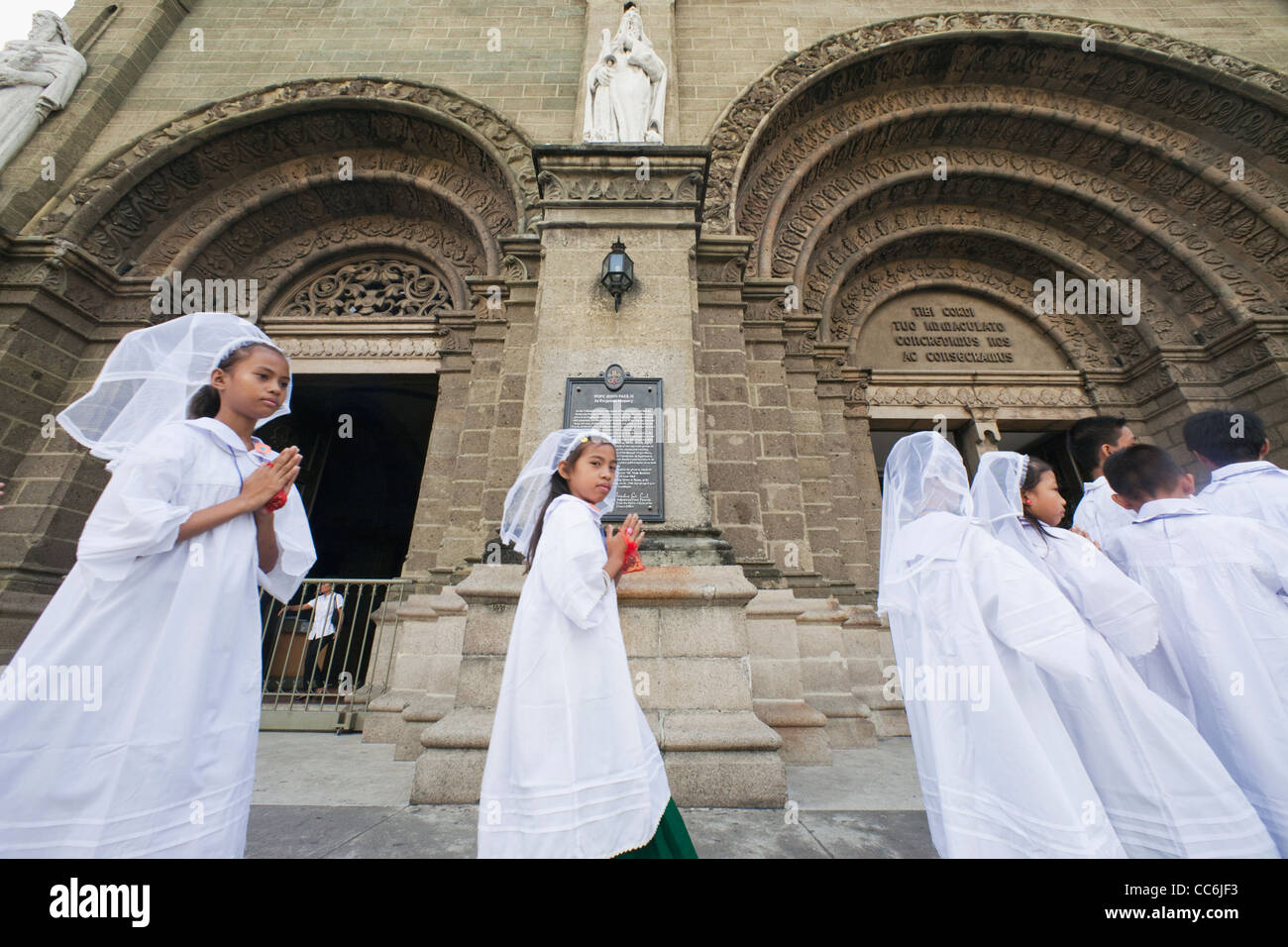 Philippines, Manila, Intramuros, Manila Cathedral, Children Going to ...