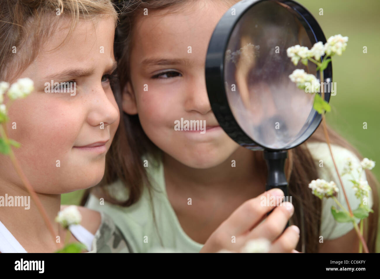 Children with a magnifying glass Stock Photo - Alamy