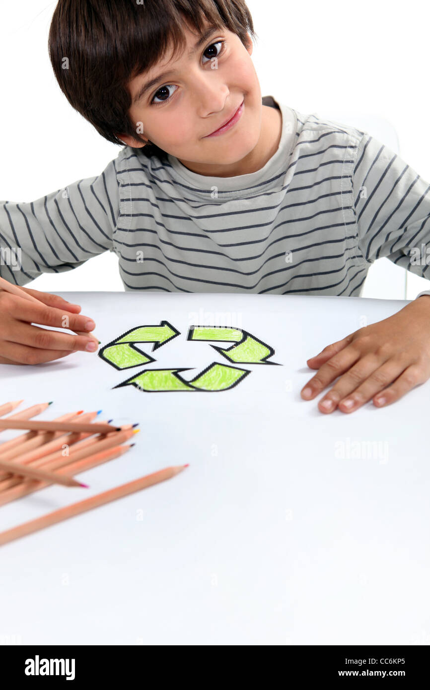 boy colouring recycling logo Stock Photo - Alamy