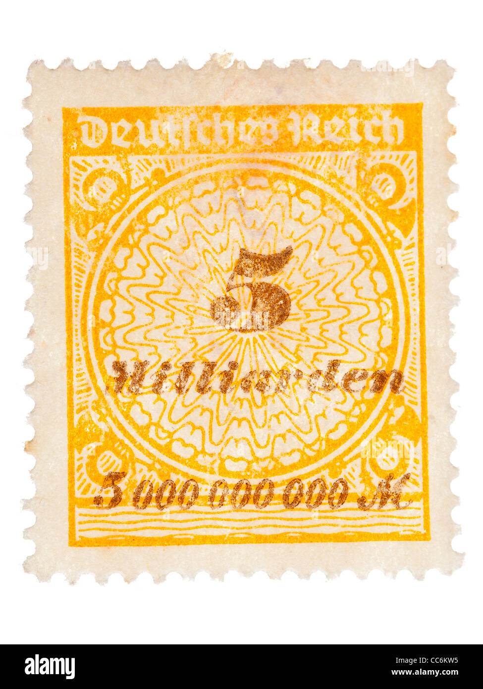 Postage stamp: German Empire, Germania, 1923, 5 billion mark, mint ...