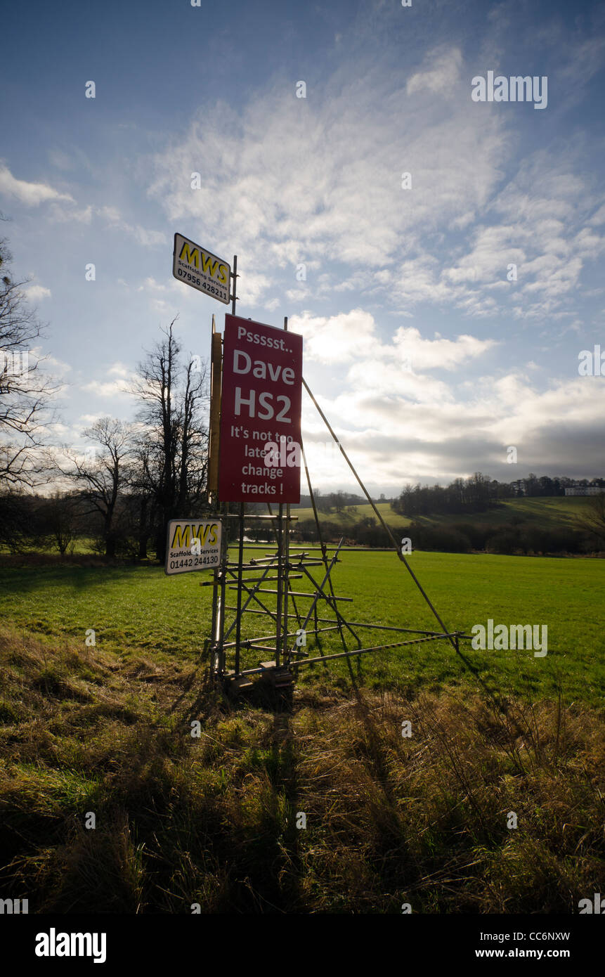 Say no to HS2 protest campaign roadside sign Stock Photo - Alamy