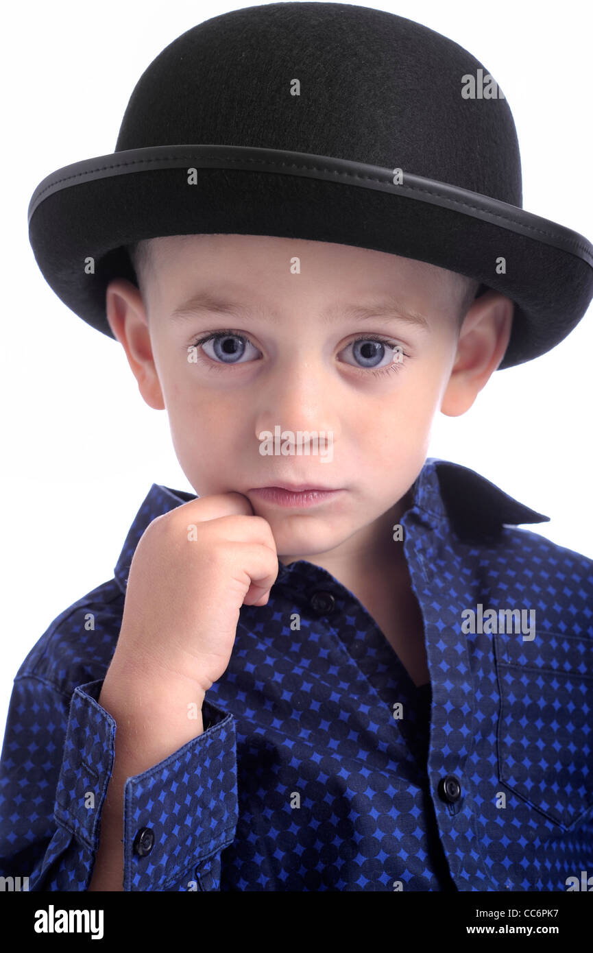 cute little boy with bowler hat. isolated on white background Stock ...