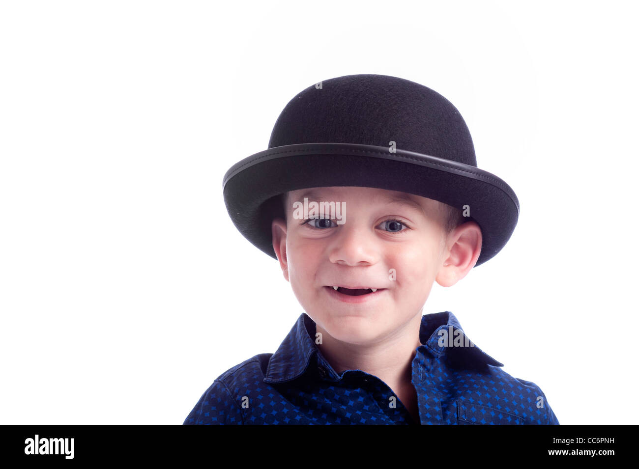 cute little boy with bowler hat. isolated on white background Stock ...