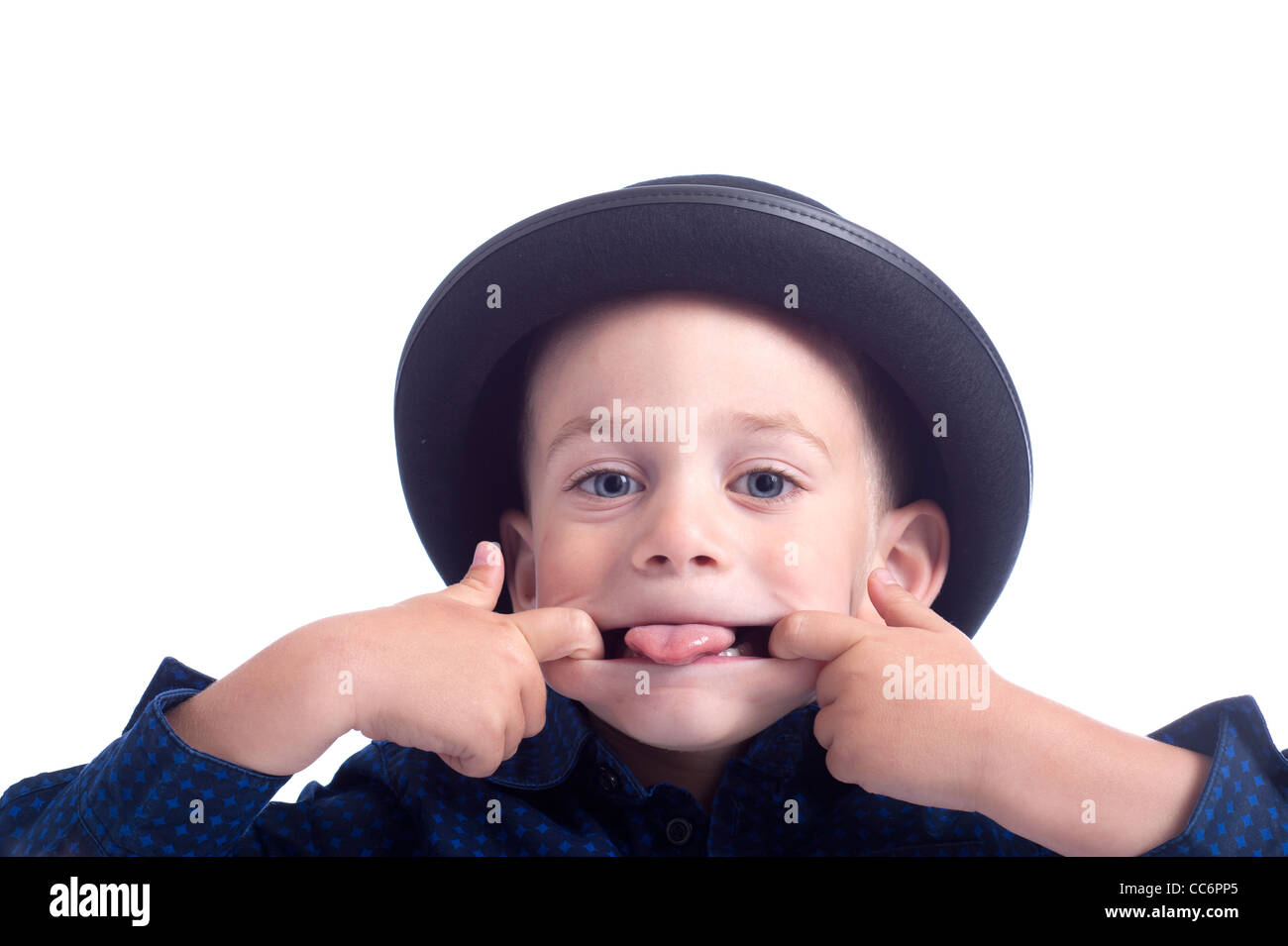 little boy making faces. Isolated on white background Stock Photo - Alamy