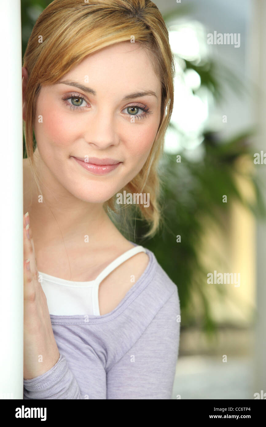 Woman shy blush hi-res stock photography and images - Alamy