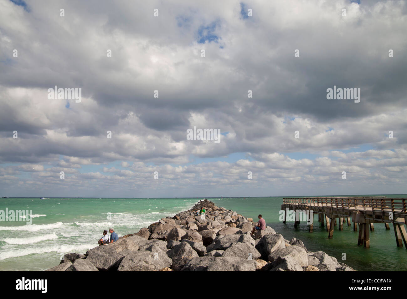 pier and Breakwater in South Beach, Miami, Florida, USA Stock Photo - Alamy