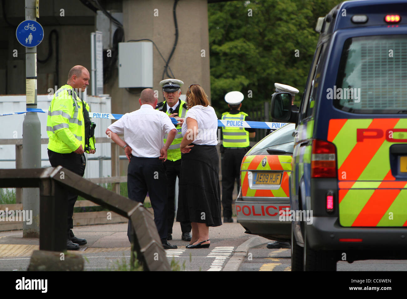 Police and other emergency workers at an incident in Huntingdon ...