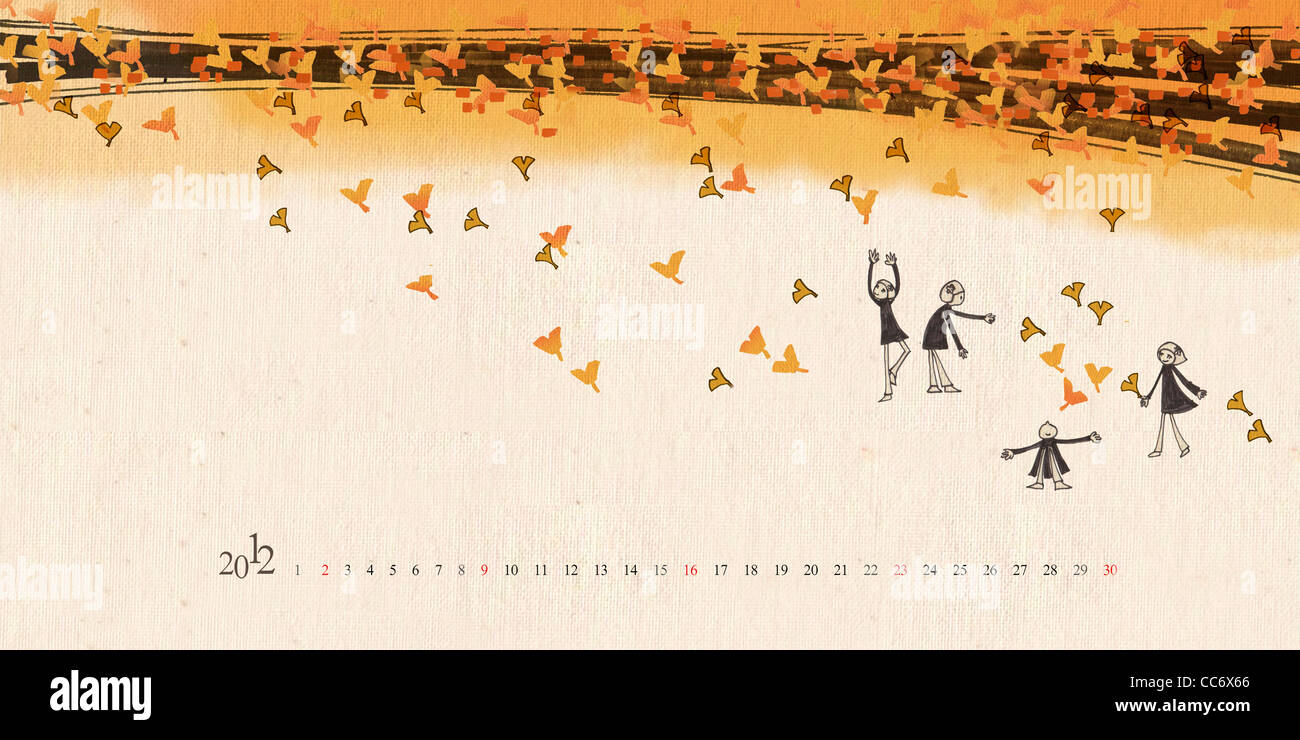 September calendar with falling leaves in 2012 Stock Photo - Alamy