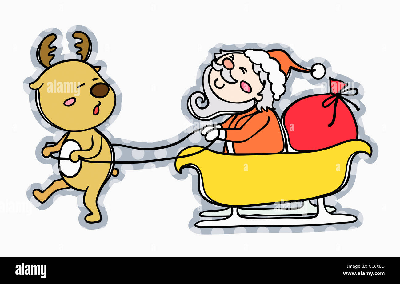 Christmas with rudolph and santa driving sleigh Stock Photo - Alamy