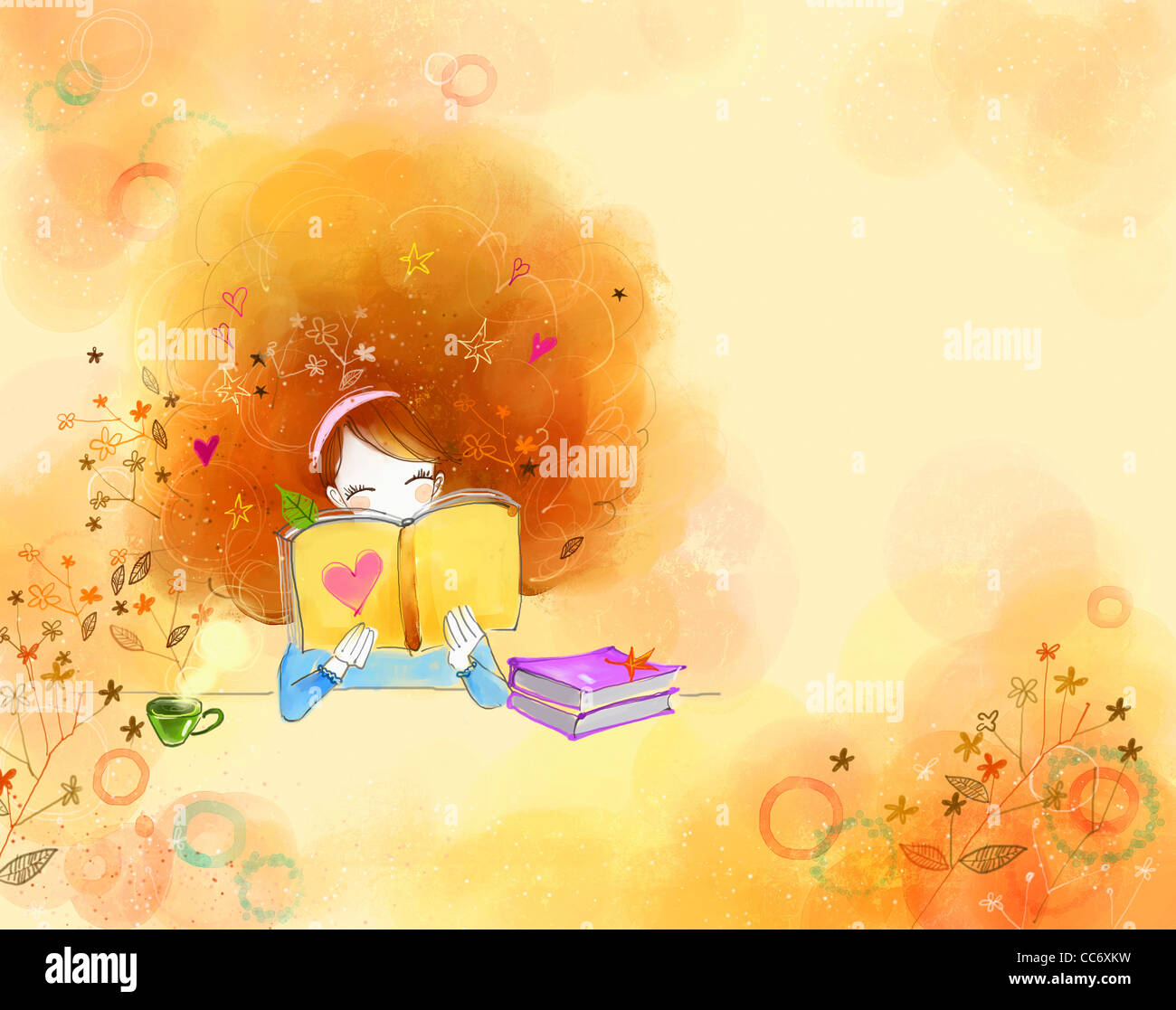 girl reading books with brown background Stock Photo - Alamy