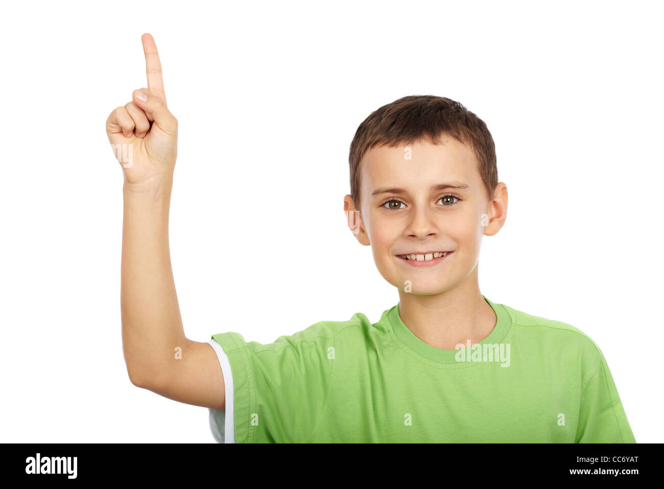 Cute kid pointing up, isolated on white background Stock Photo - Alamy
