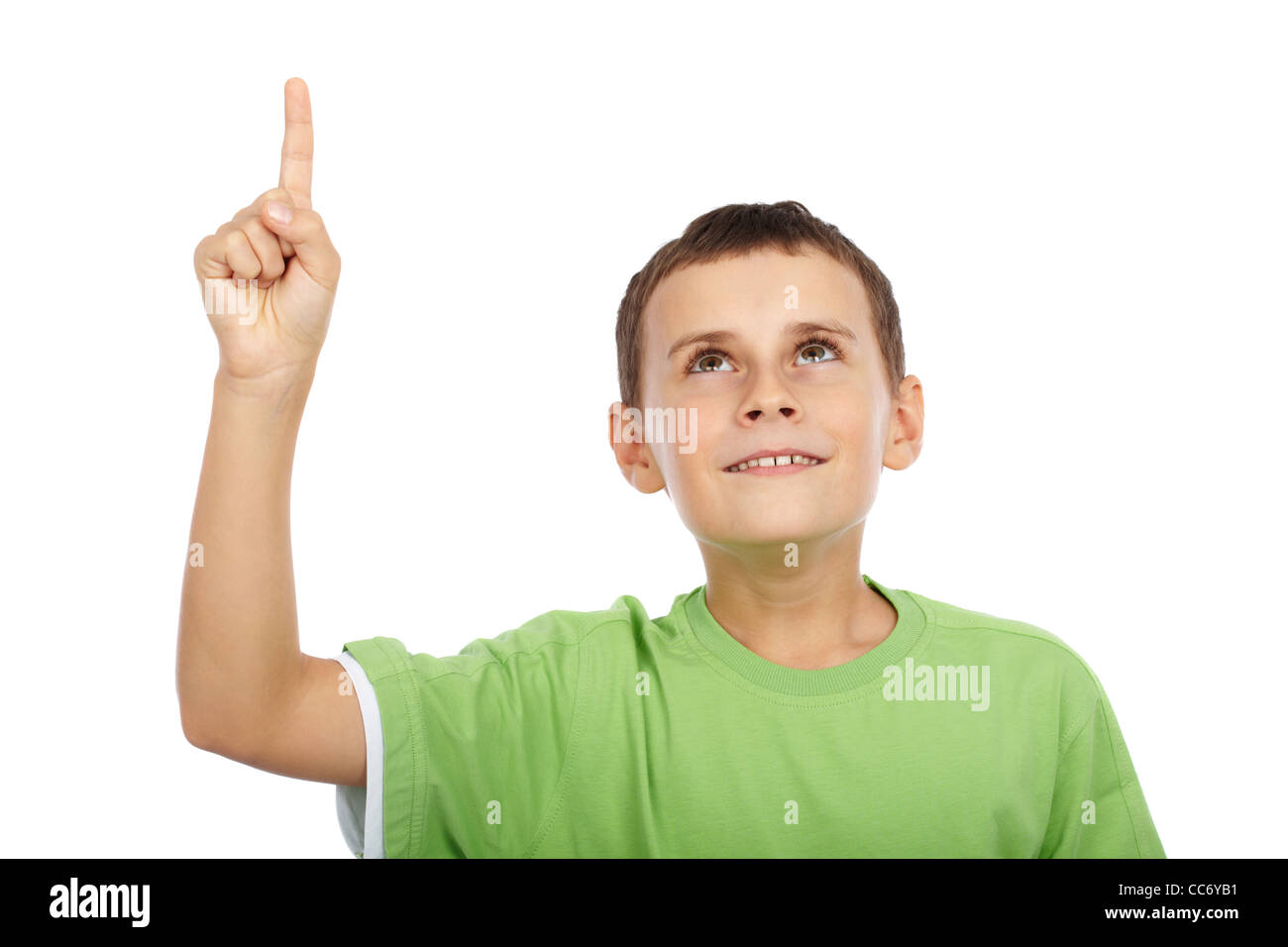 Cute kid pointing up, isolated on white background Stock Photo - Alamy