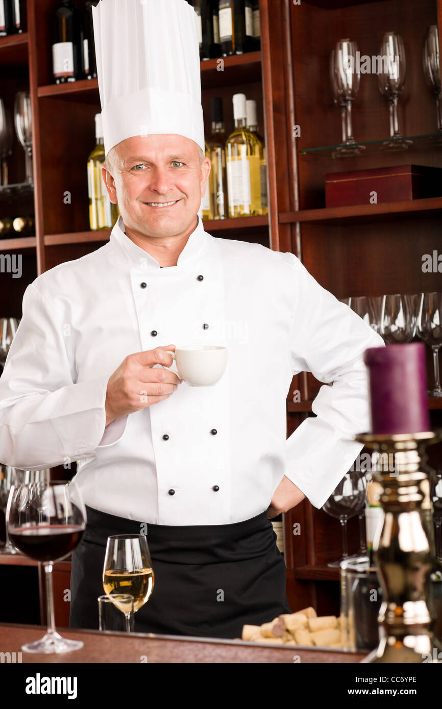 Chef cook relax break enjoy cup of coffee in restaurant Stock Photo - Alamy