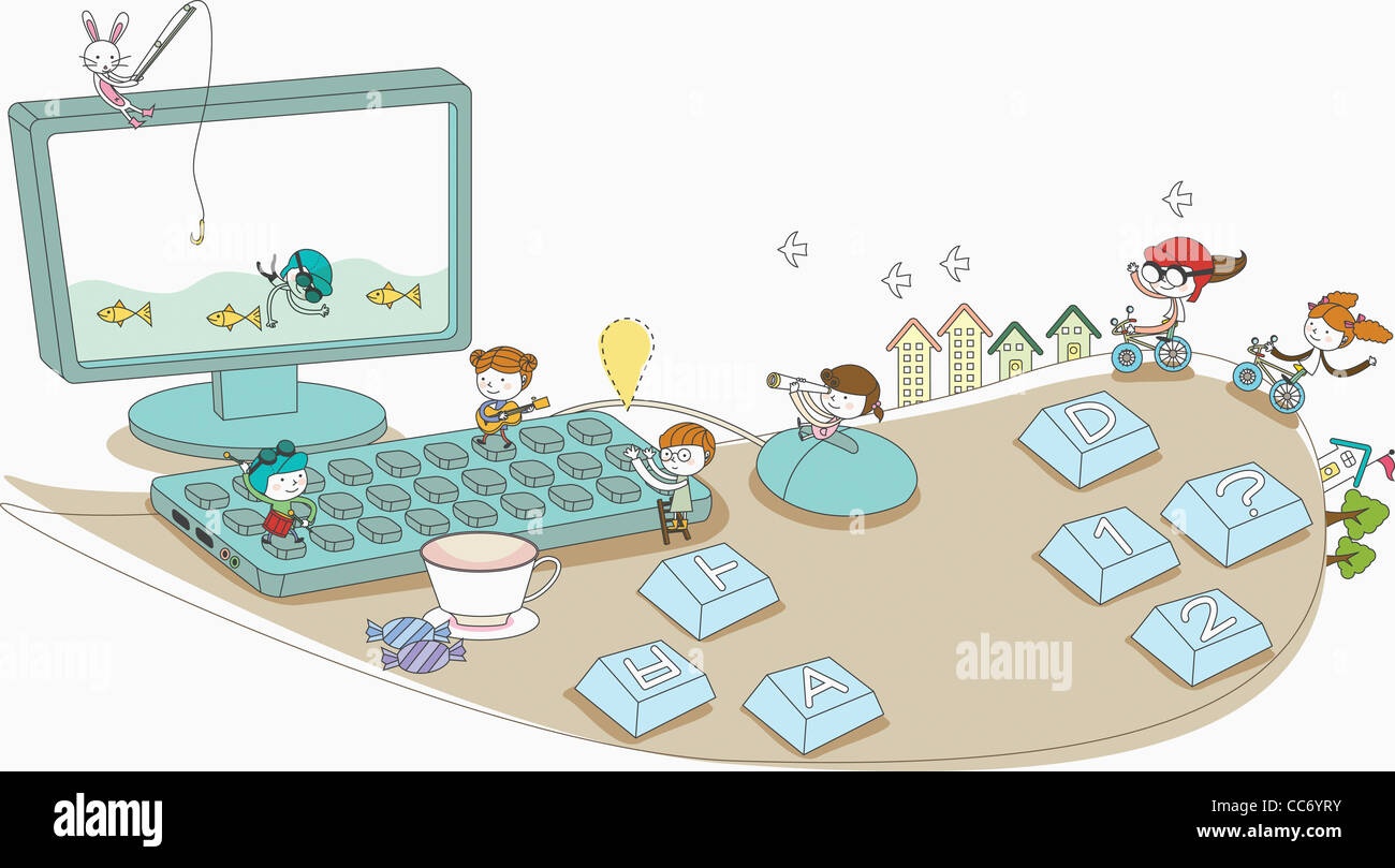 children playing with the computer Stock Photo - Alamy