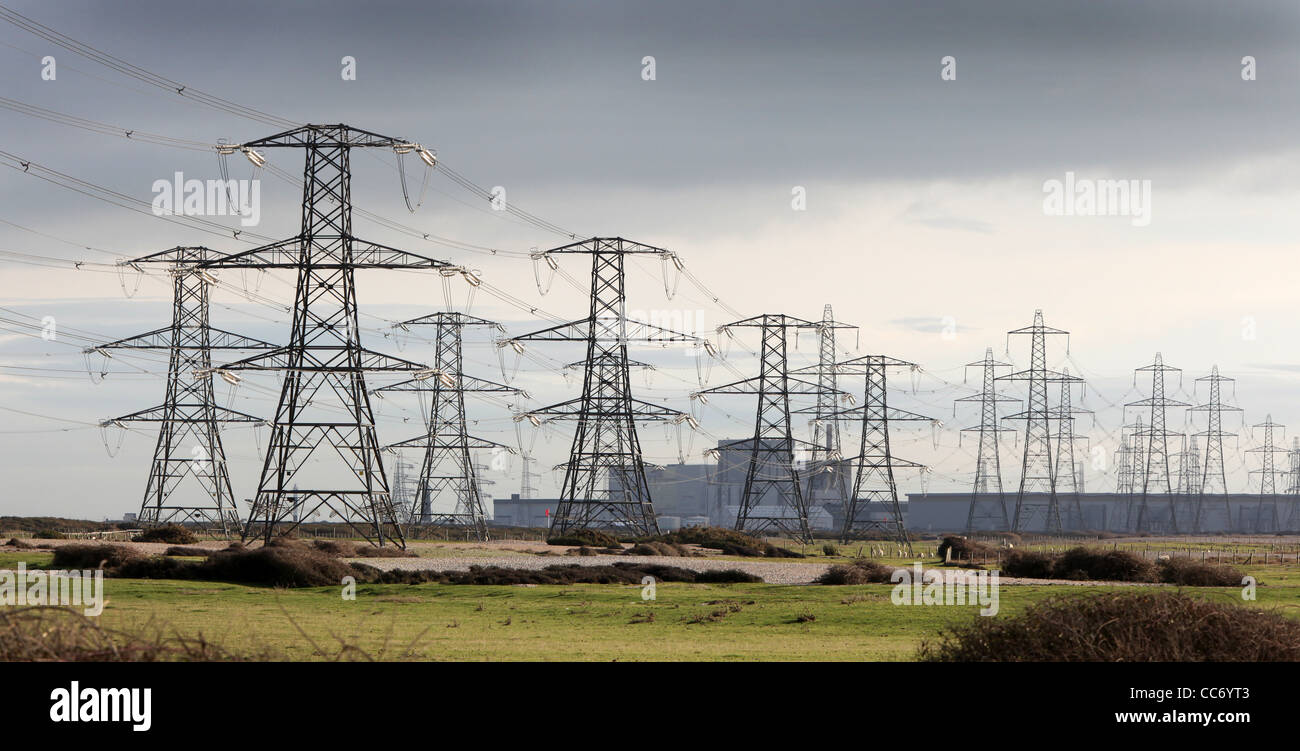 Electricity Pylons at Dungeness Power Station in Kent Stock Photo - Alamy