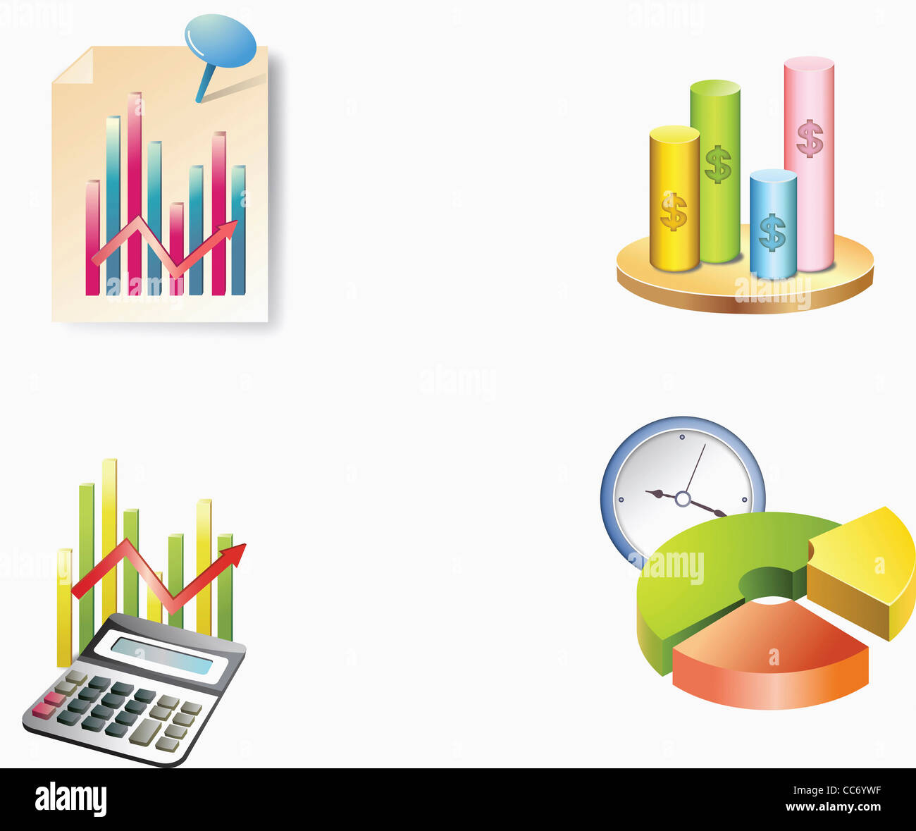 Graphs with a clock and a calculator Stock Photo - Alamy