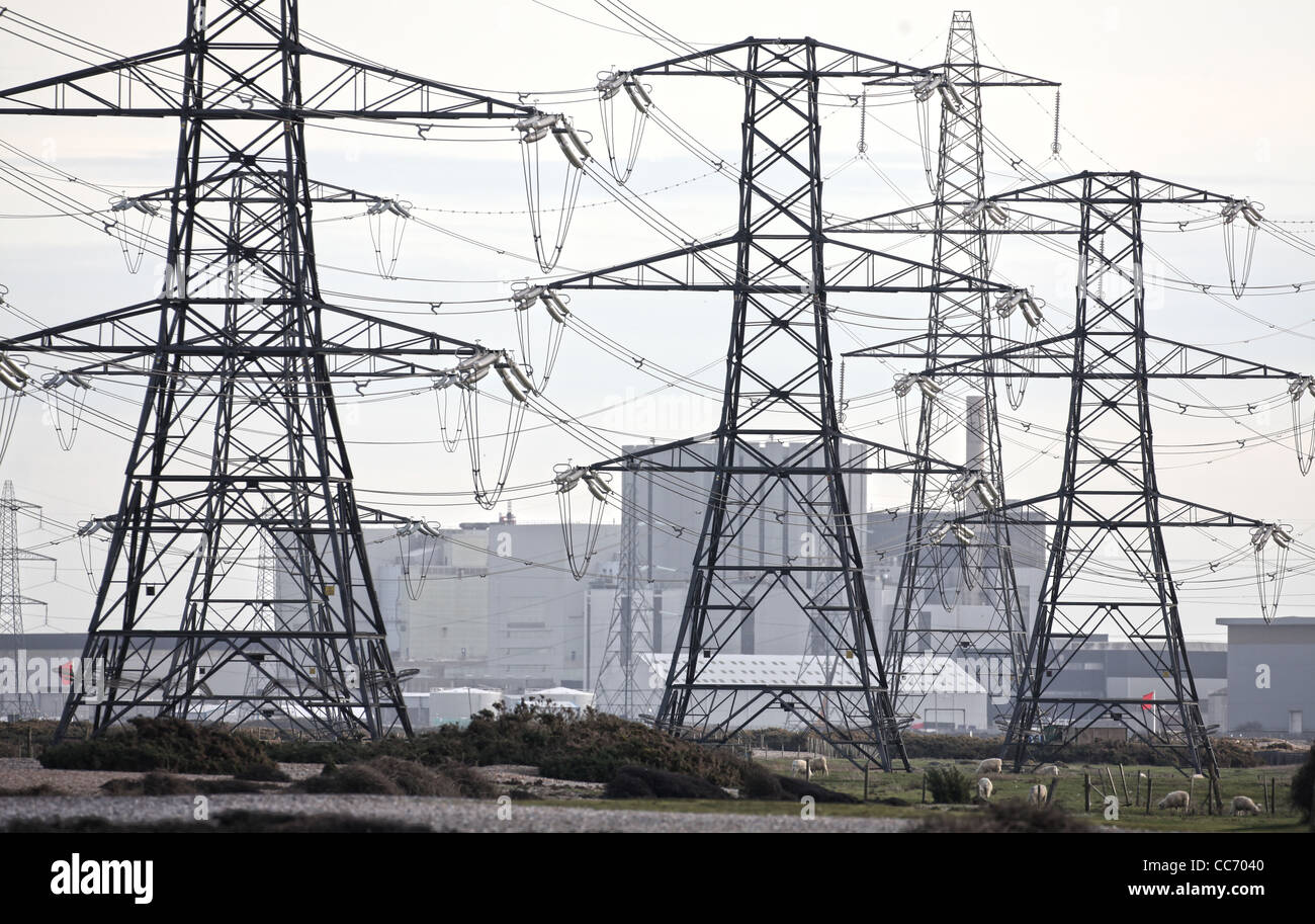 Electricity Pylons at Dungeness Power Station in Kent Stock Photo - Alamy