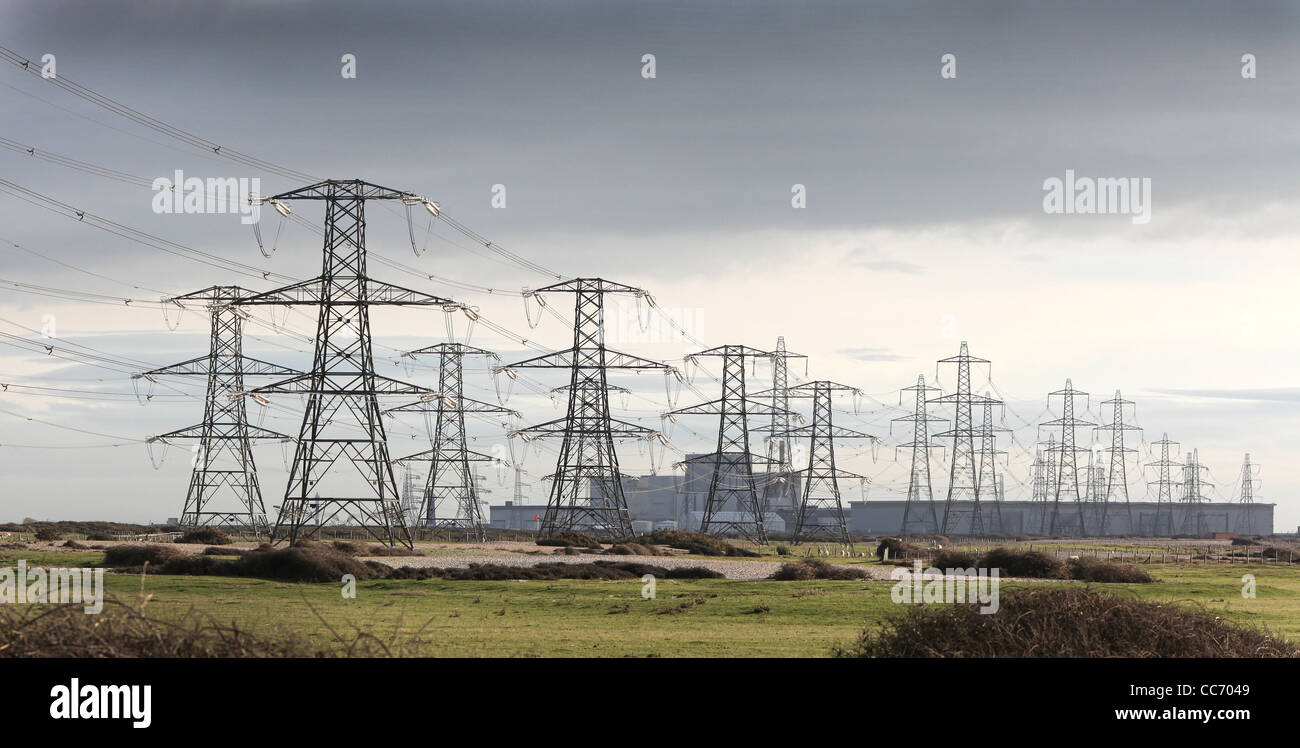 Electricity Pylons at Dungeness Power Station in Kent Stock Photo - Alamy