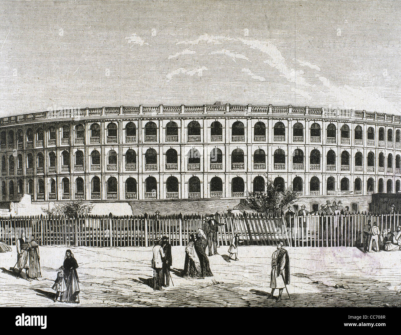 History. 19th century. Spain. Valencia. Bullring. Engraving at "The ...