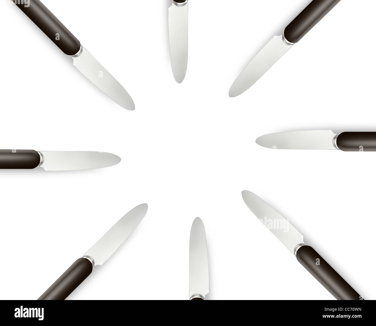 Empty copy space circle in set of knives on blue Background Stock Photo ...