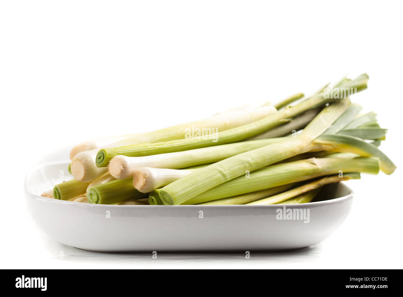 Closeup of freshly cut leek isolated on white background Stock Photo ...