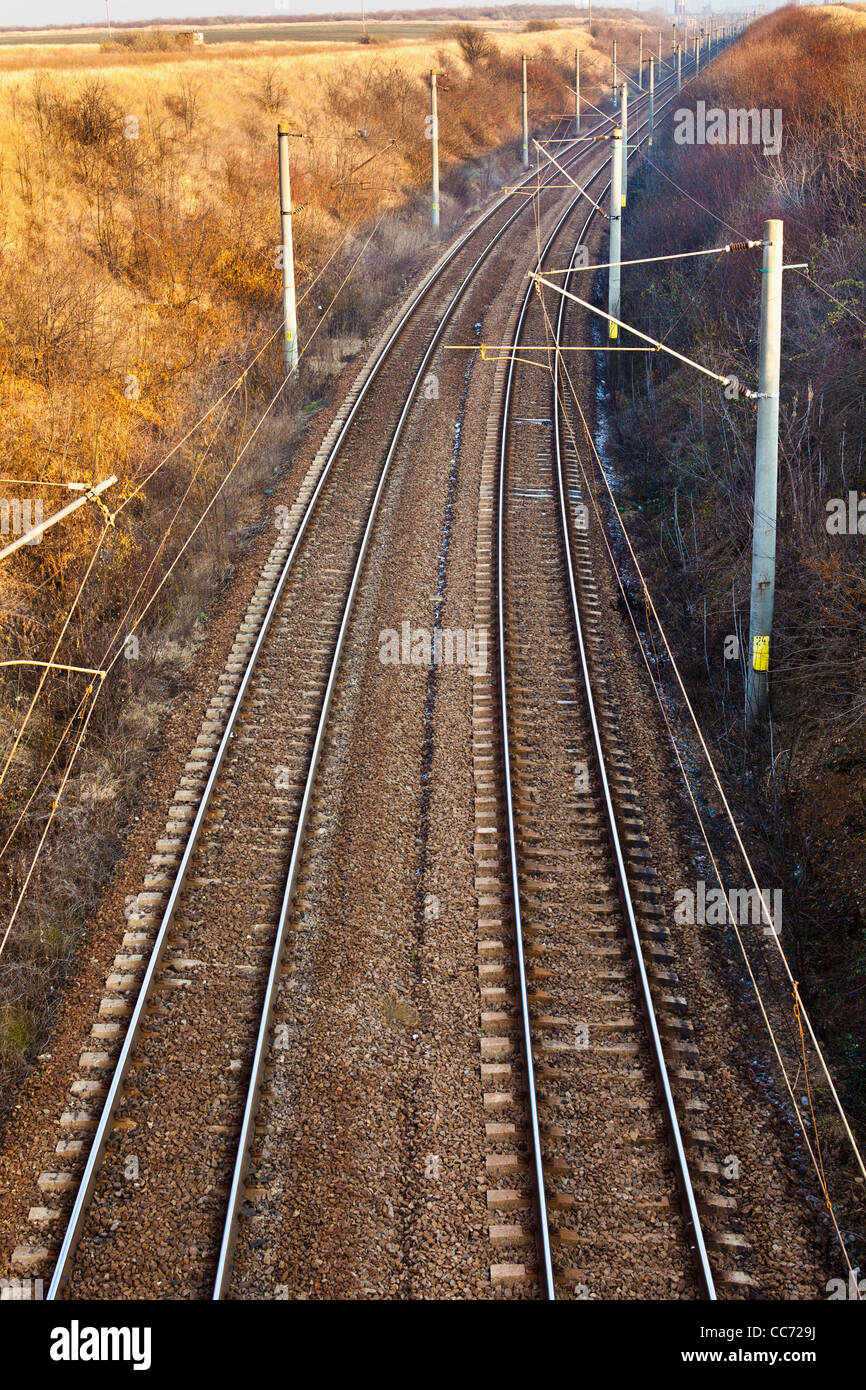 Landscape with electric railroads Stock Photo - Alamy