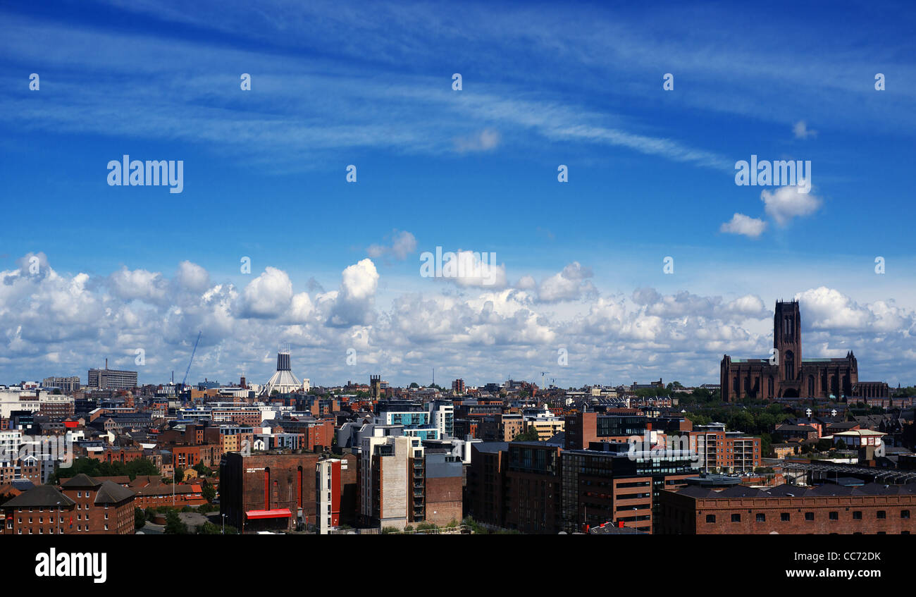 Liverpool Skyline showing the old Cathedral and the new cathedral ...